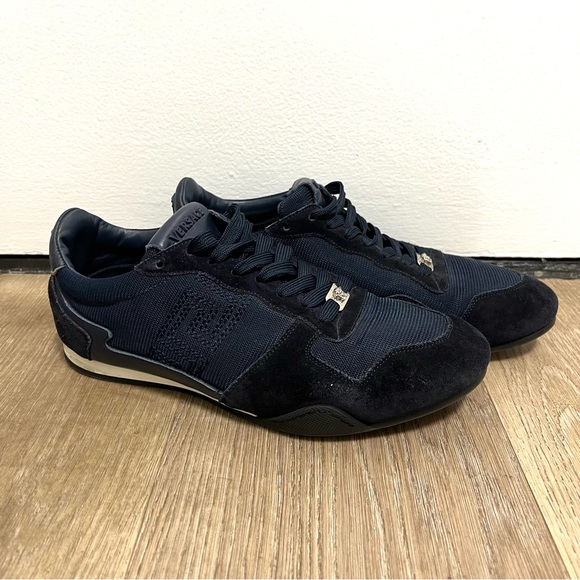 Versace | Shoes | Versace Mens Navy Blue Leather Sneakers | Poshmark